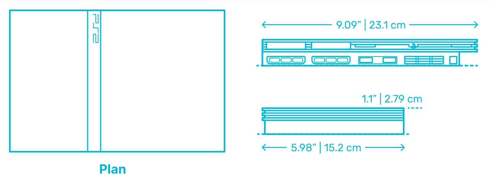 Dimensions de la Console PLAYSTATION 2 SLIM - JEUX VIDEOS TITANS