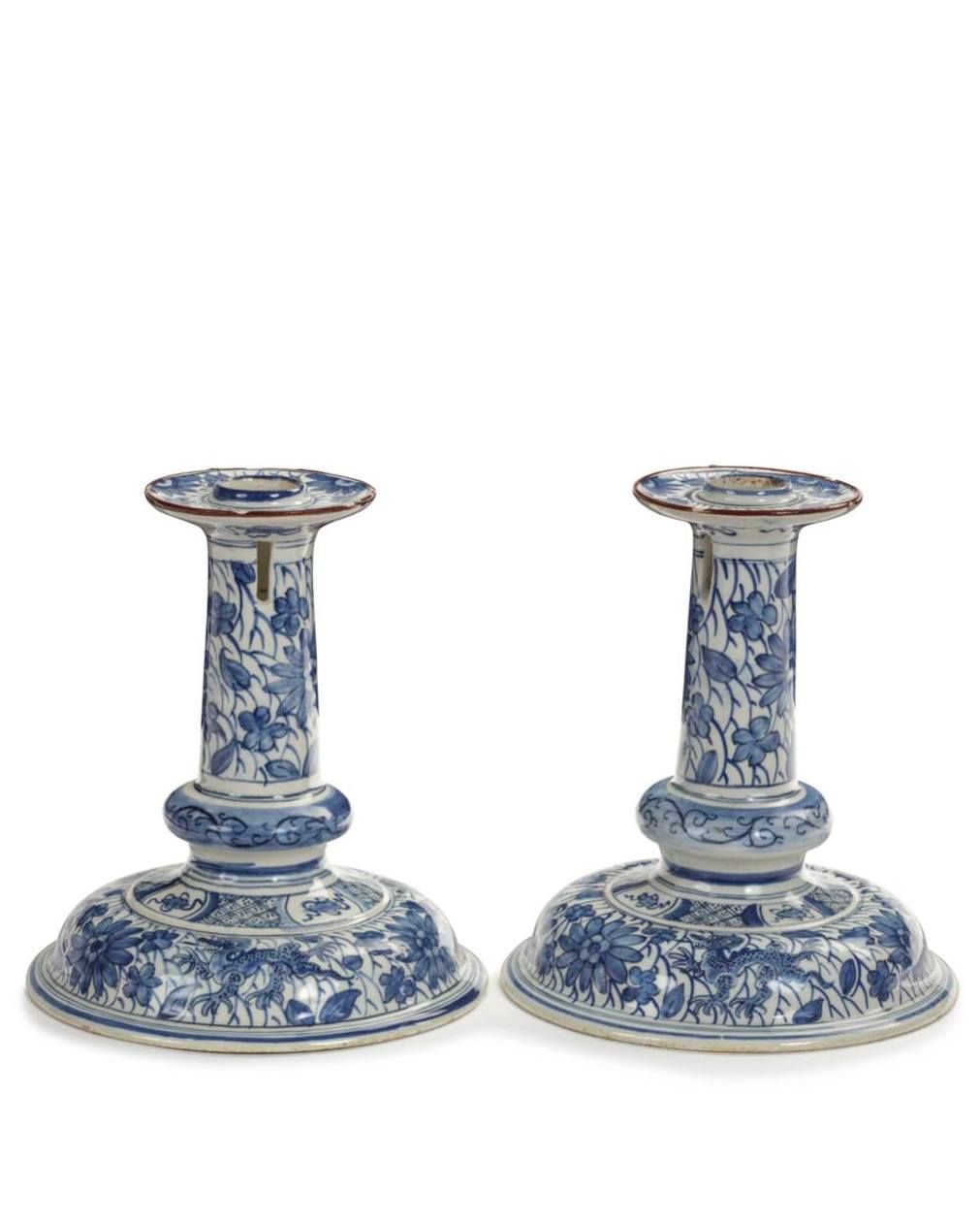 Pair of Blue and White Candlesticks, Delft, circa 1730 - Alain.R.Truong