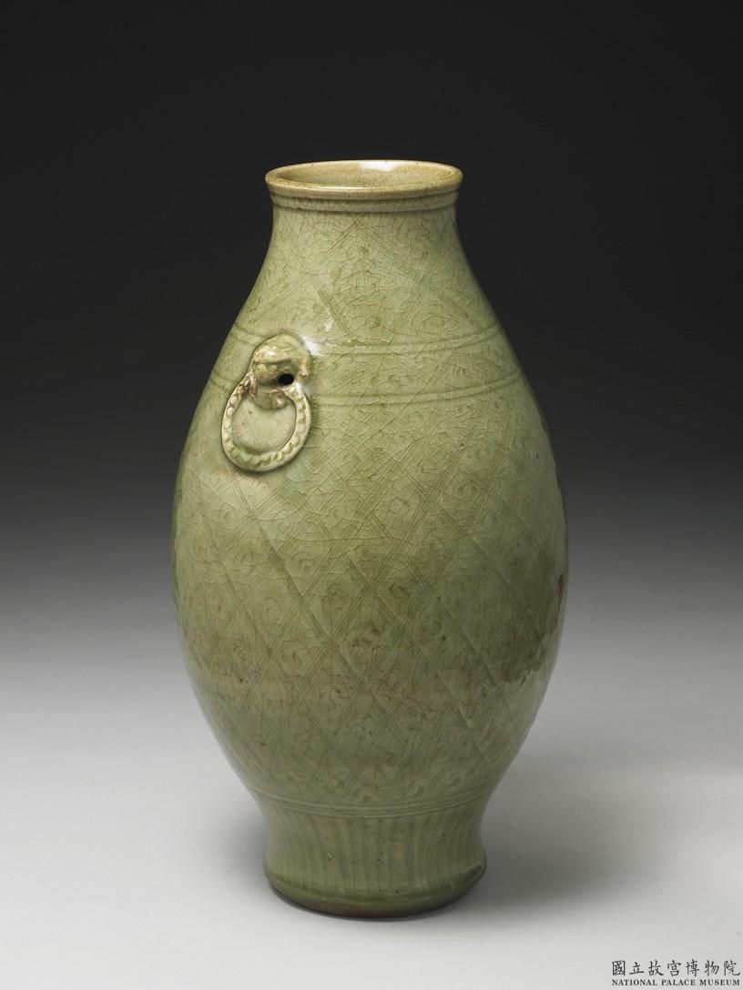 Olive-shaped vase with incised floral design, Longquan ware, Late Ming ...