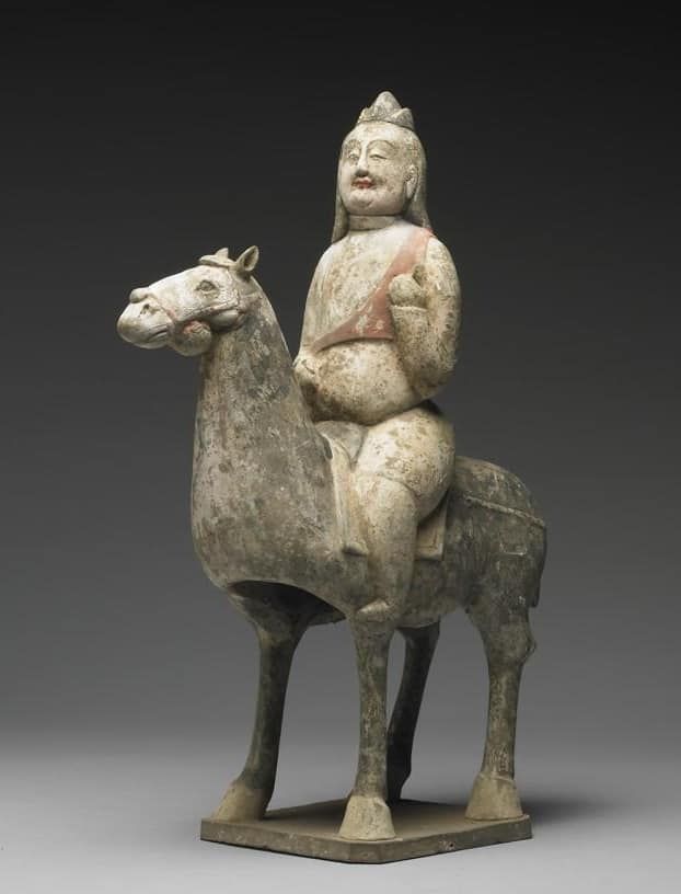 Painted pottery figure of a mounted knight, Northern Qi dynasty, 550 ...