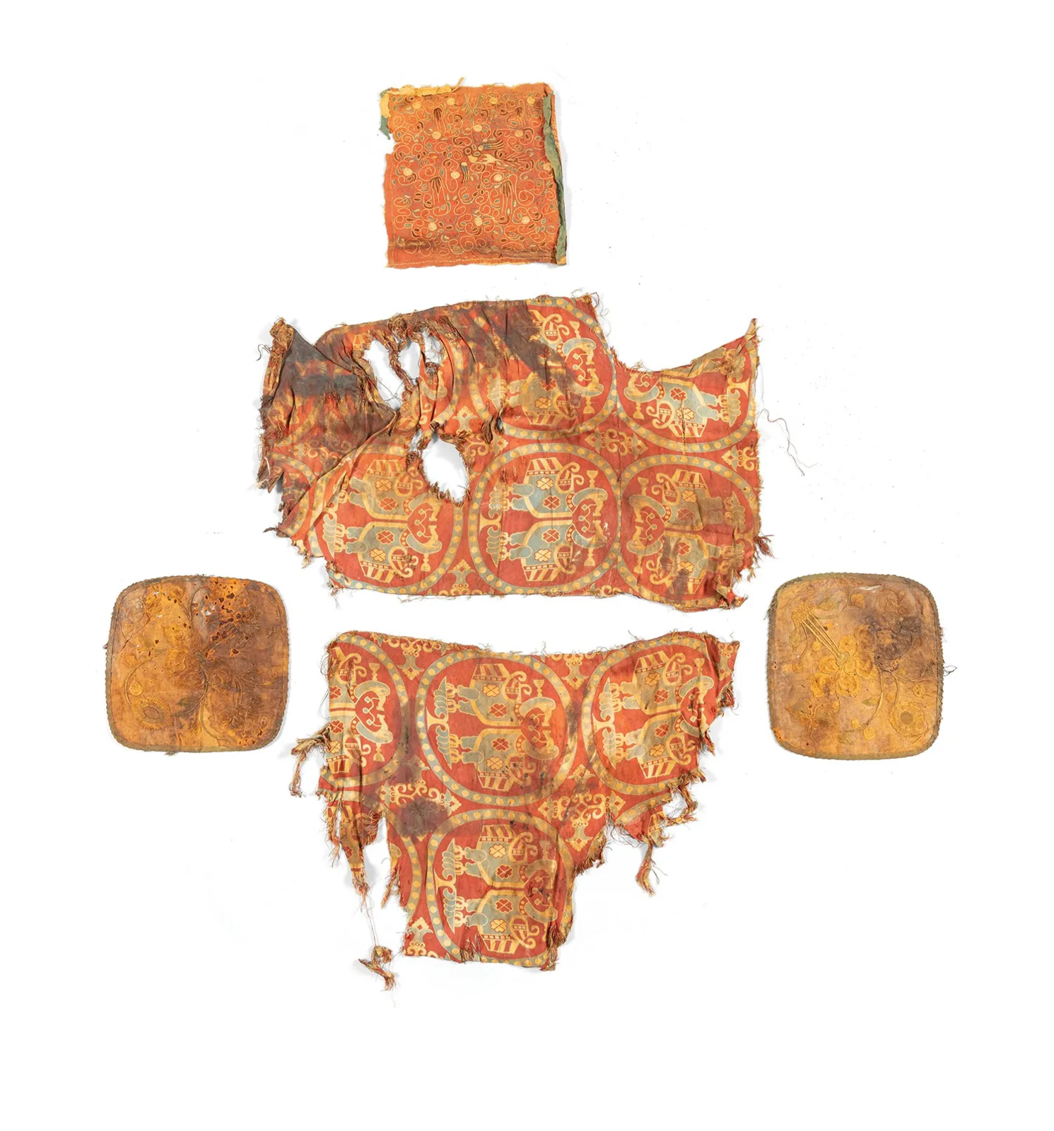 A set of five textile fragments, Tang dynasty (618-907) and Song ...