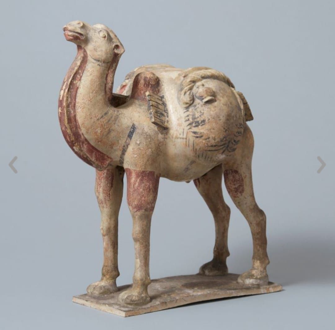 Painted Yellow Glazed Pottery Camel Figure, Early Tang dynasty, 7th ...