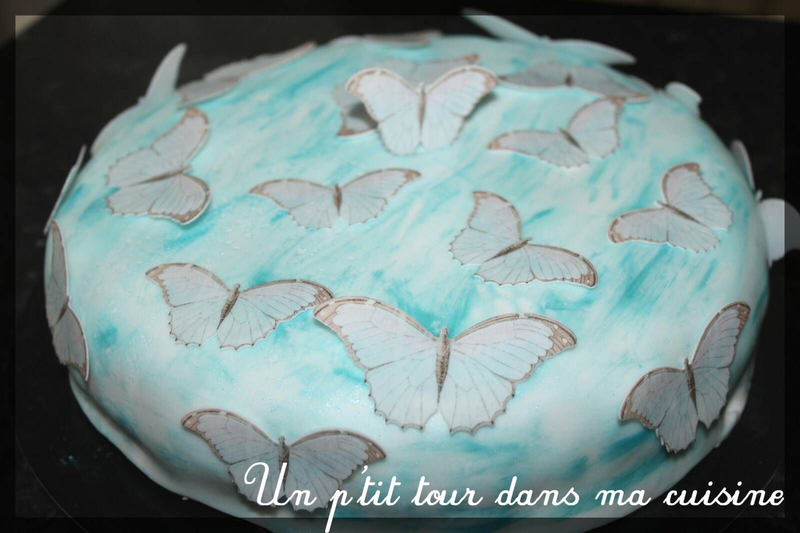 P'tit gâteau papillon, ganache chocolat au lait et croustillant roses ...