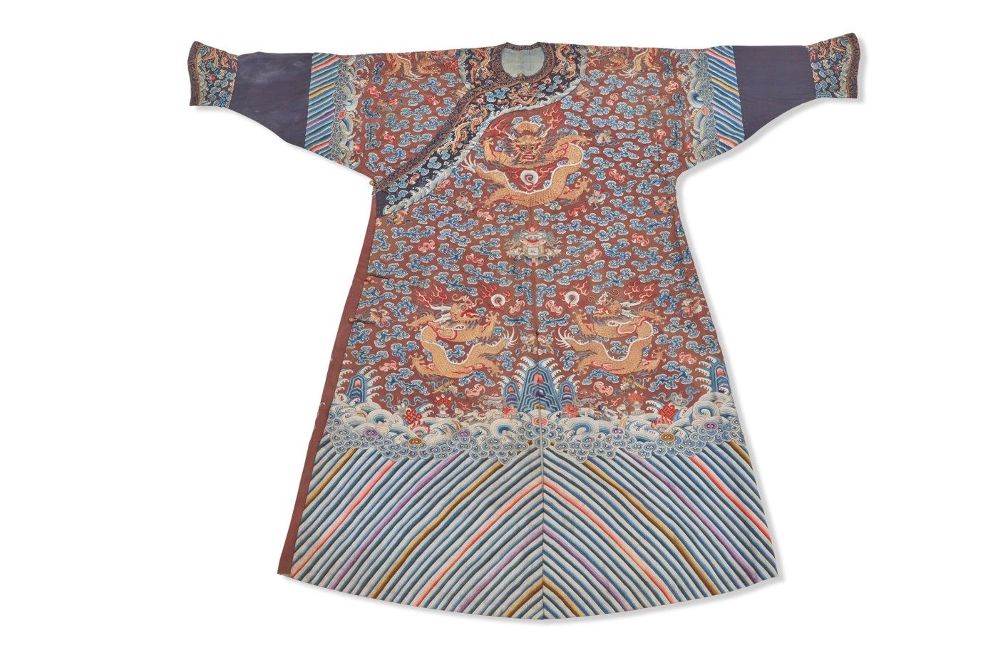 An embroidered brown-ground silk 'dragon' robe, Qing dynasty, 19th ...